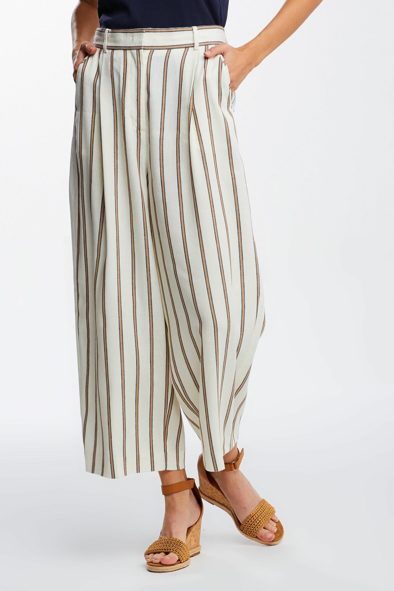 Брюки кюлоты STRIPE LINEN CROPPED WIDE PANT