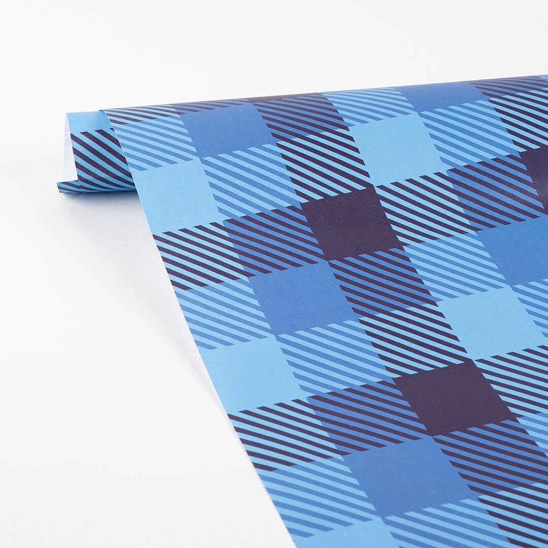 Упаковочная бумага (0,7*1 м) Шотландская клетка, Синий, 10 шт.