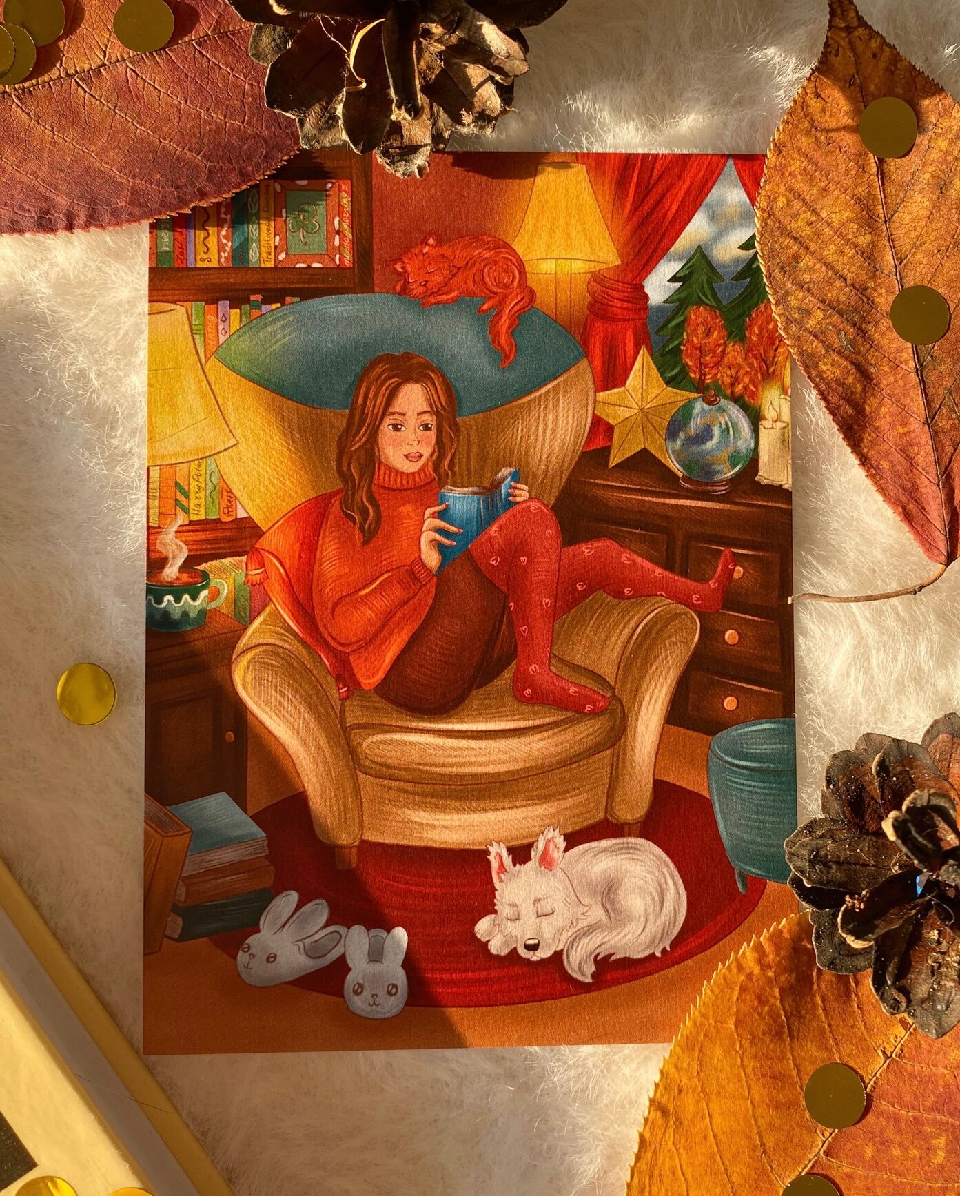 Открытка {books} на дизайнерском картоне, fox stickers