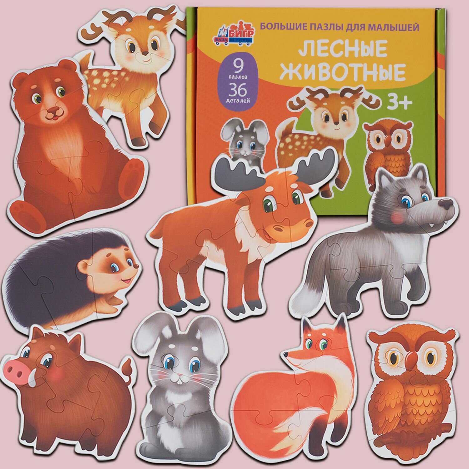 Развивающие крупные пазлы для малышей Бигр Лесные животные УД104