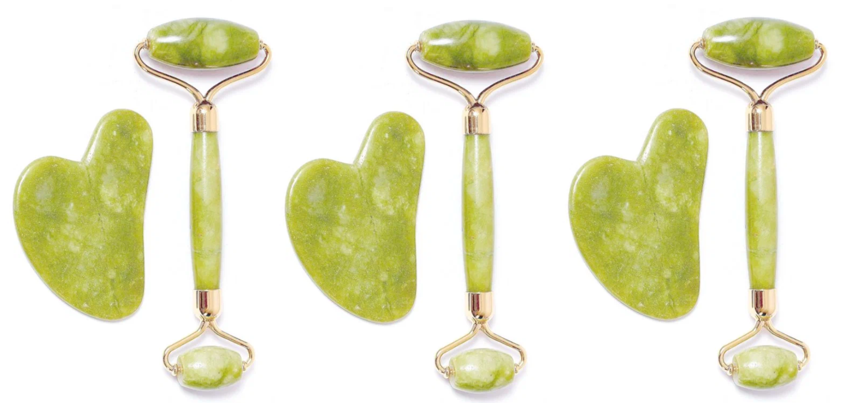 Набор нефритовых массажёров Nail Art, скребок Гуаша, ролик двусторонний - 3 штуки