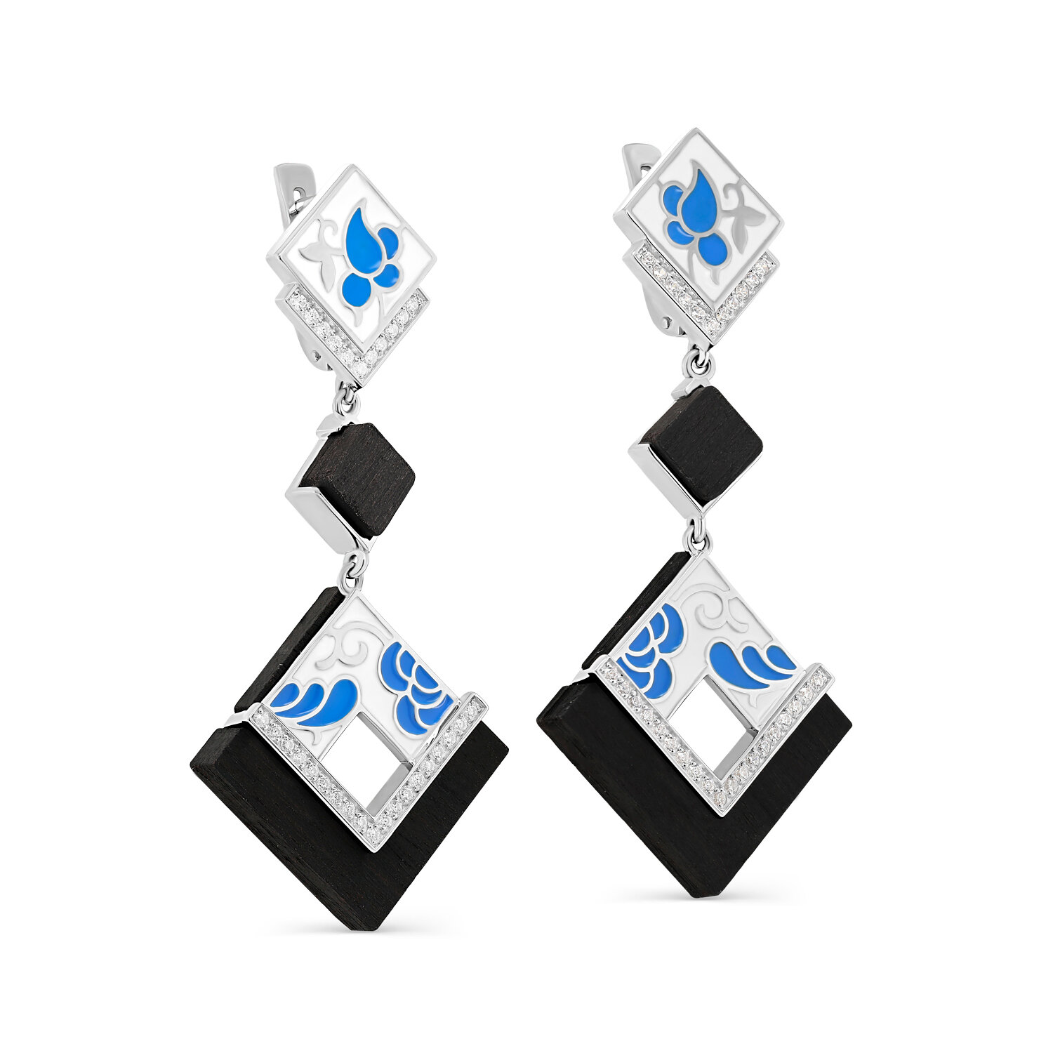Серьги с подвесками, серебро, 925 проба, родирование, фианит