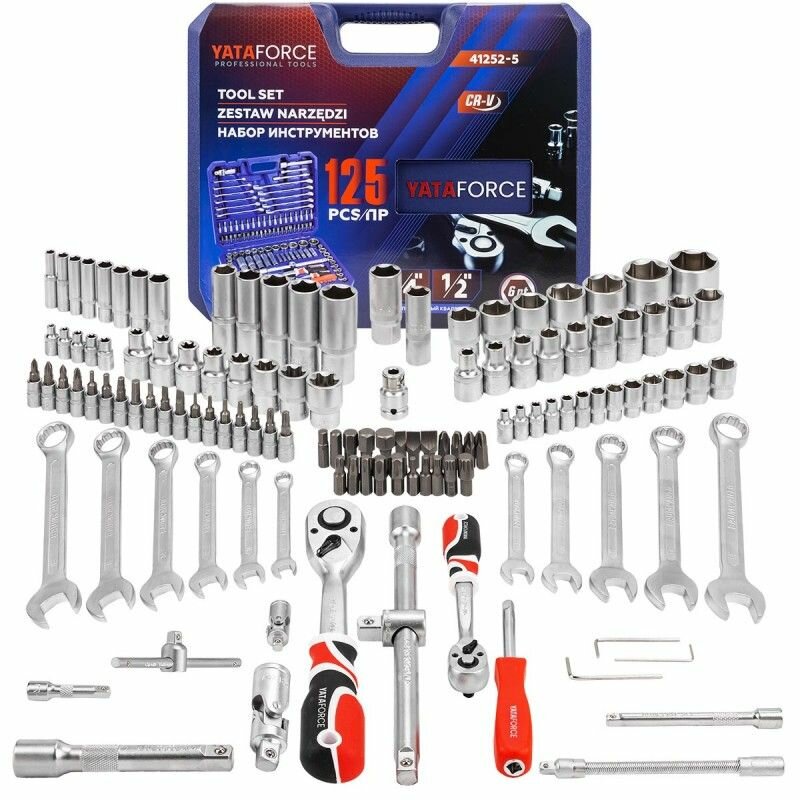 Набор инструментов 125 предметов, 1/4", 1/2" (6гр.), в пластиковом кейсе