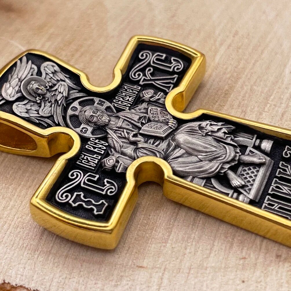 Крестик, серебро, 925 проба, золочение, оксидирование, чернение