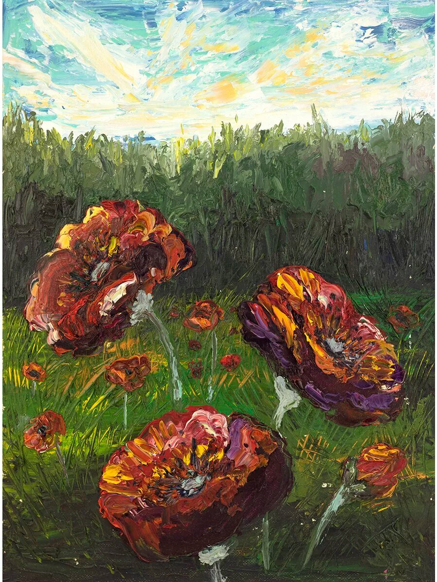 Картина "Маки" 30х40. Холст на картоне. Масло