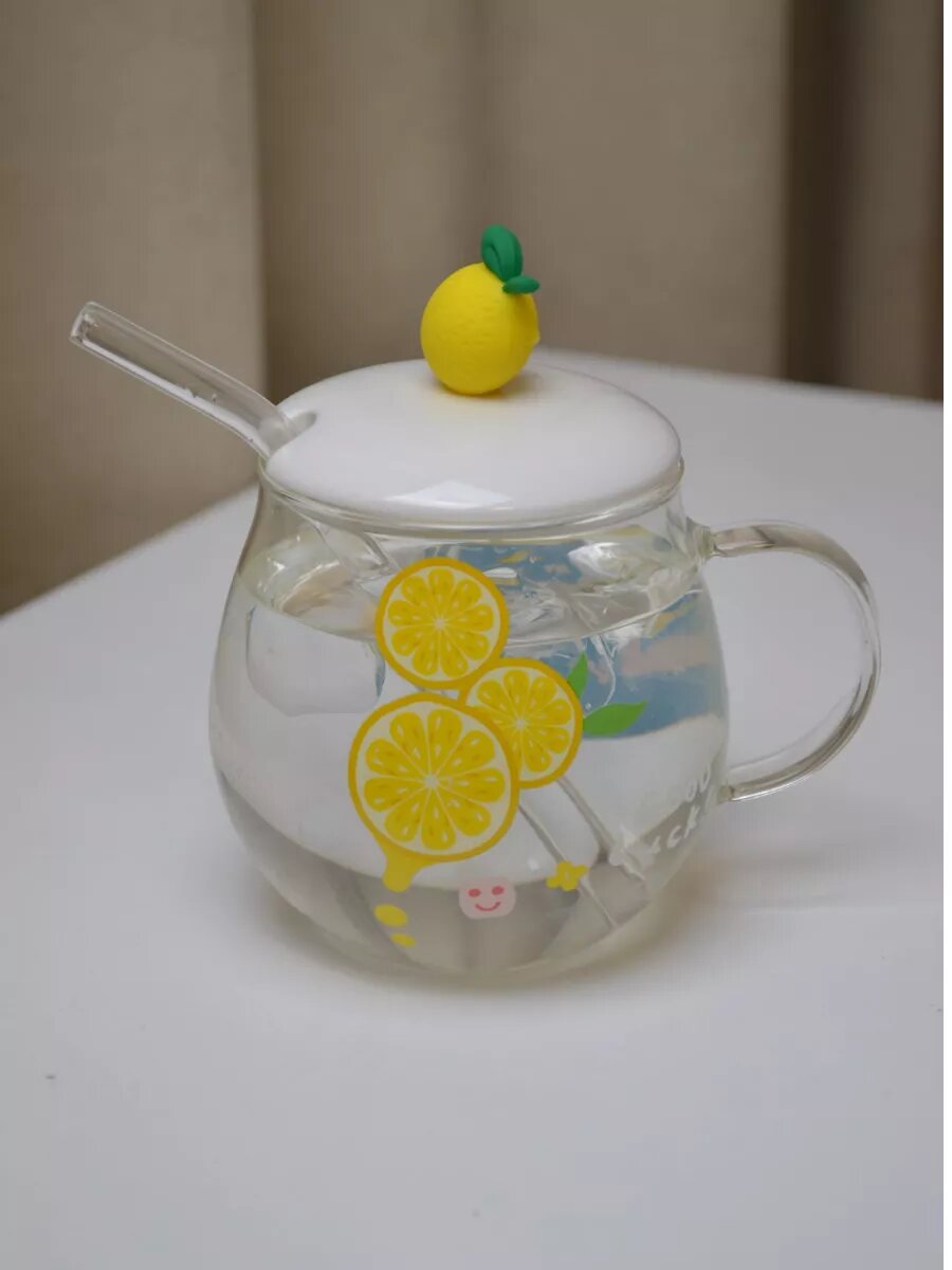 Кружка стеклянная с трубочкой