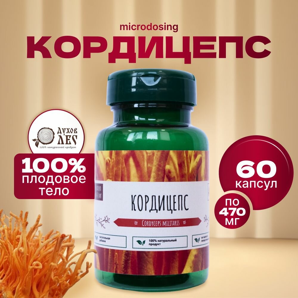 Пищевая добавка Духов лес "Кордицепс", антиоксидант, 120мл, 60капсул по 470 мг.