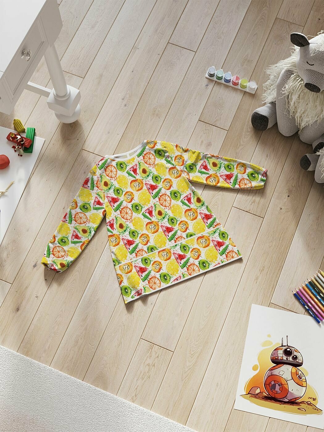Фартук детский "Дольки фруктов" с рукавами, 1-2 года, JoyArty