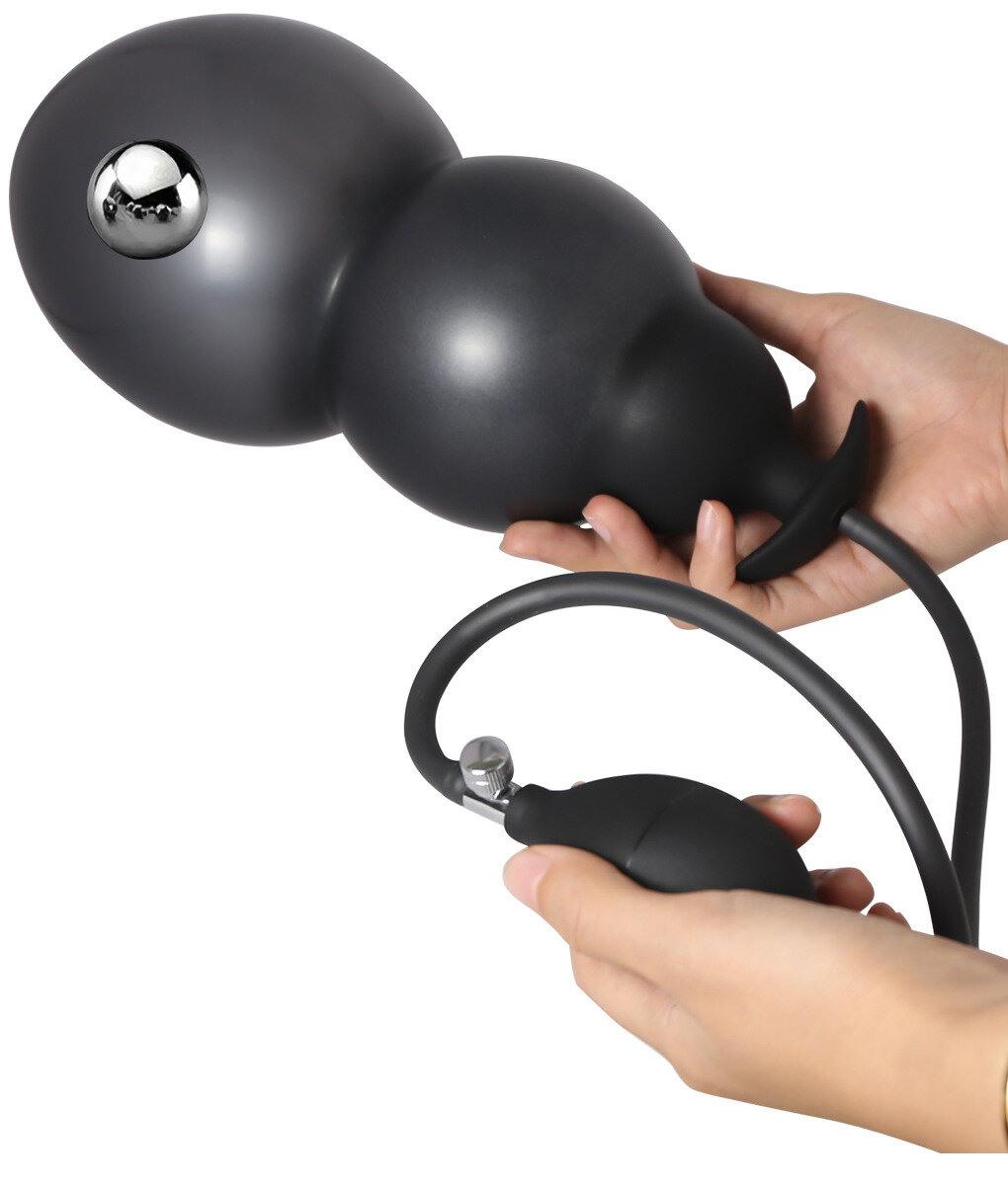 Надувная анальная пробка-расширитель с грушей и со смещенным центром тяжести, 12.4см