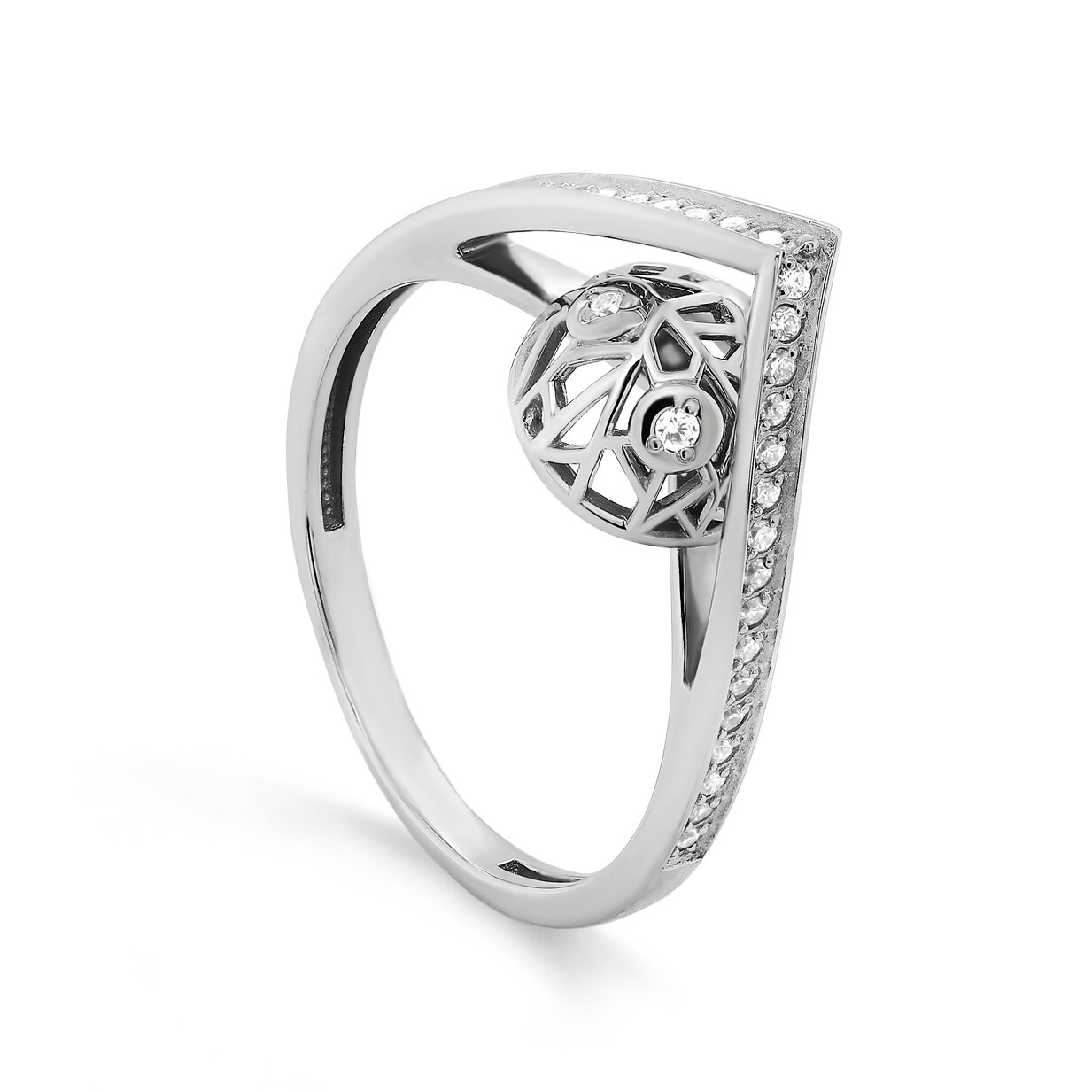 Кольцо тонкое, серебро, 925 проба, фианит