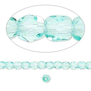 Бусины стеклянные, 4мм, Preciosa, граненые, светлый аквамарин, 100 шт, низка
