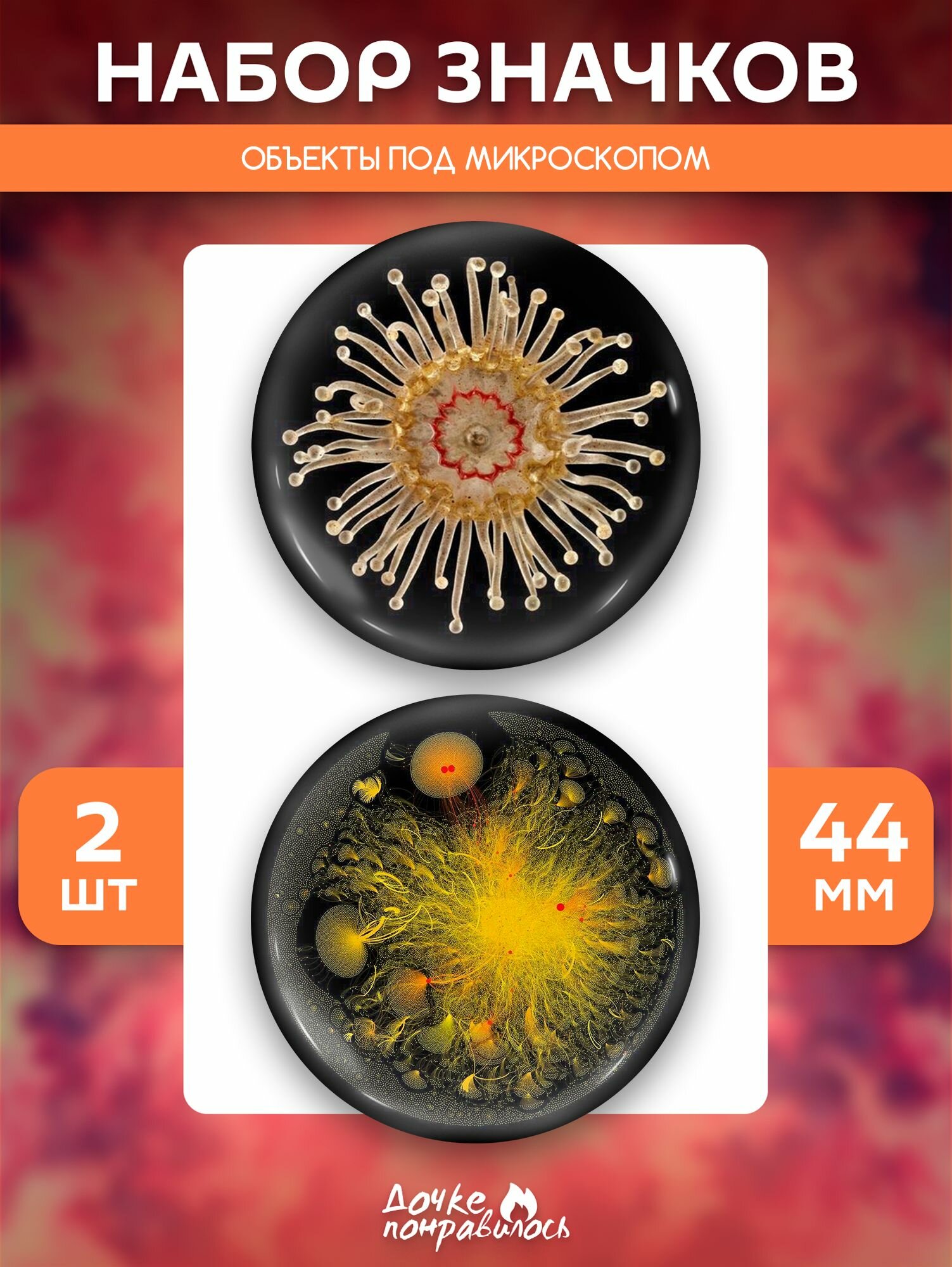 Значки на рюкзак Объекты под микроскопом