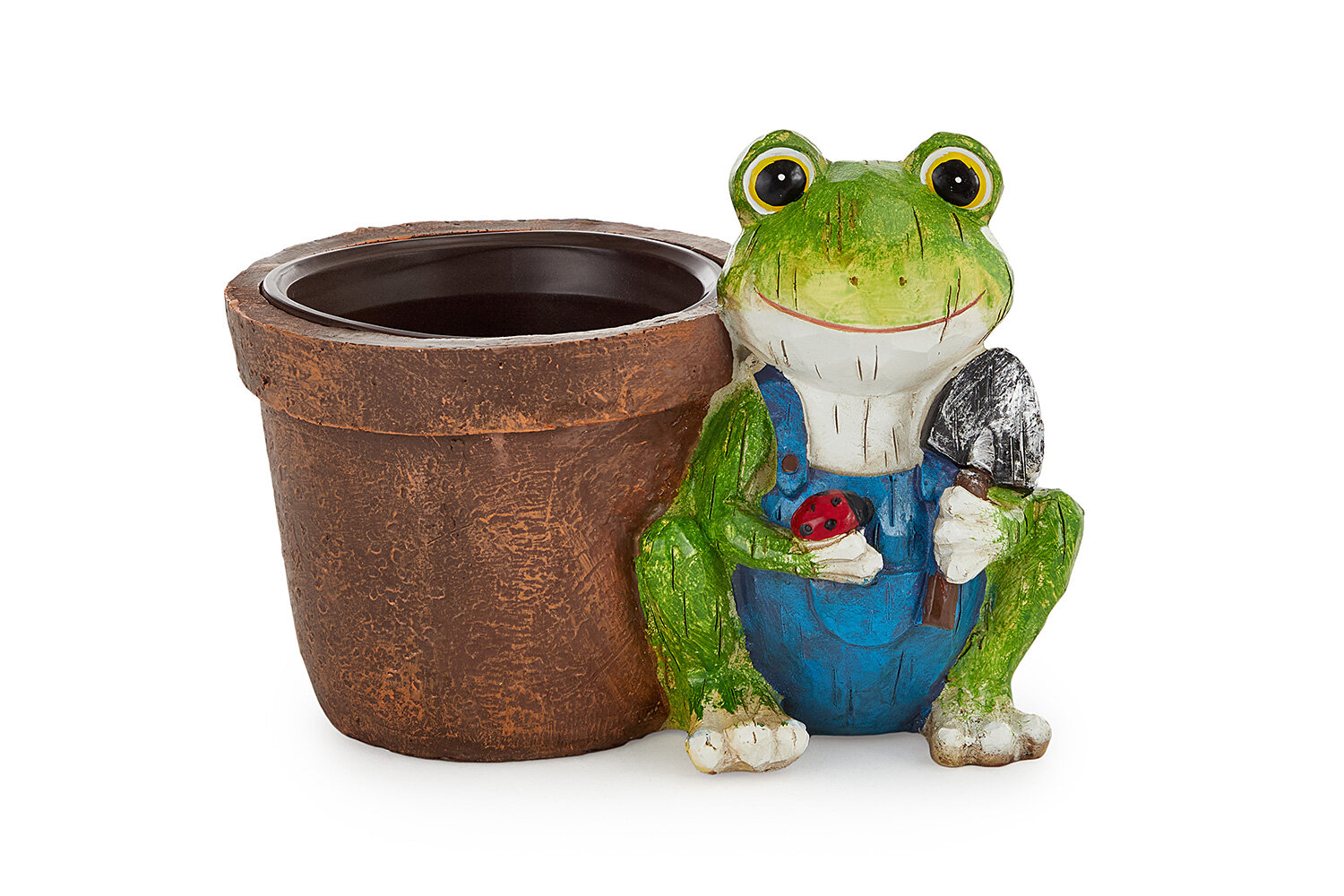 Полирезин Лягушонок с лопаткой и кашпо 14.5 см декоративная фигурка для интерьера