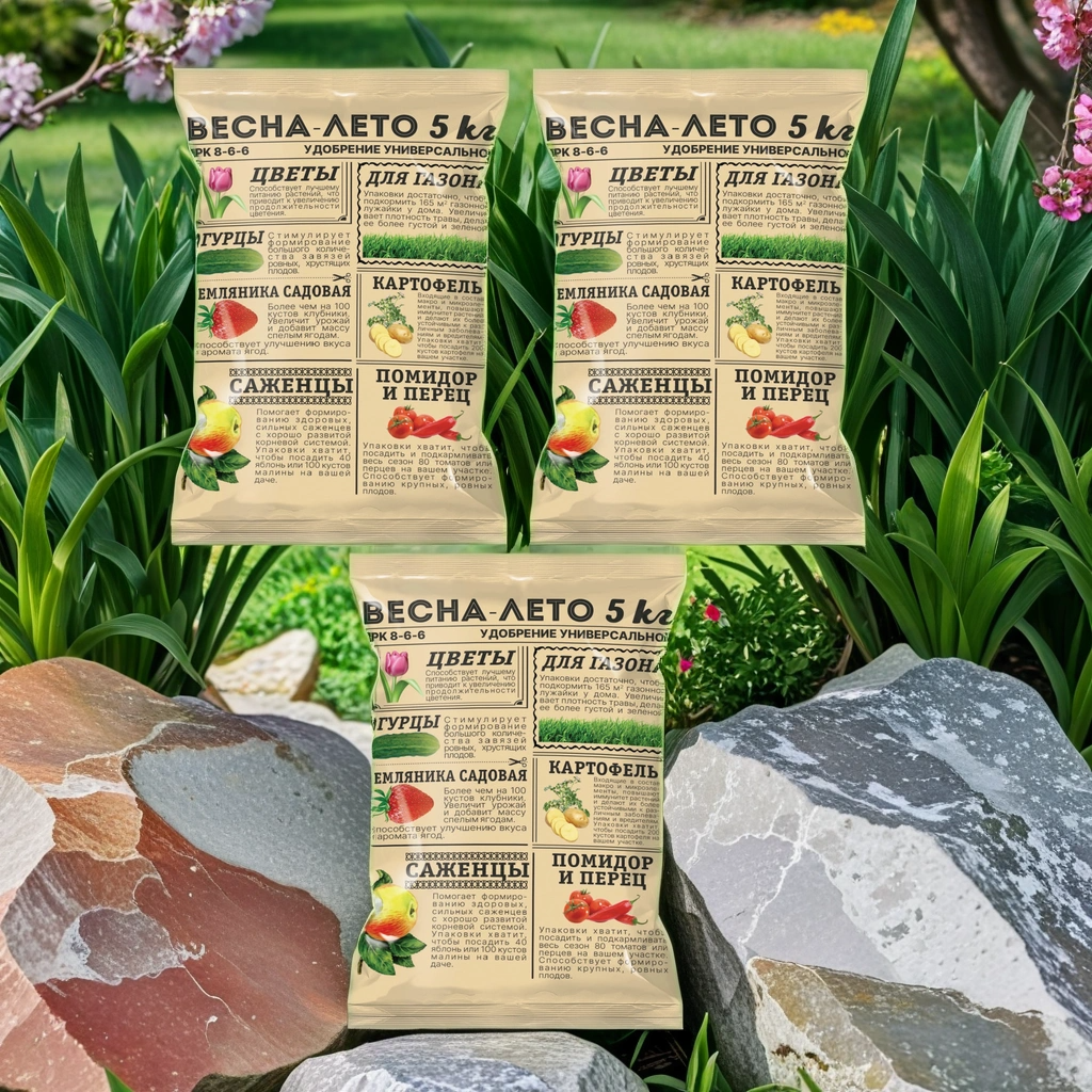 Универсальное удобрение весна для цветов, газона, клубники, огурцов, помидоров, саженцев 5кг / 3шт .