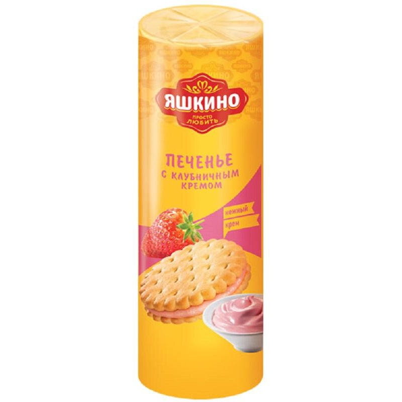 Печенье Яшкино затяжное с клубничным кремом, 190 г