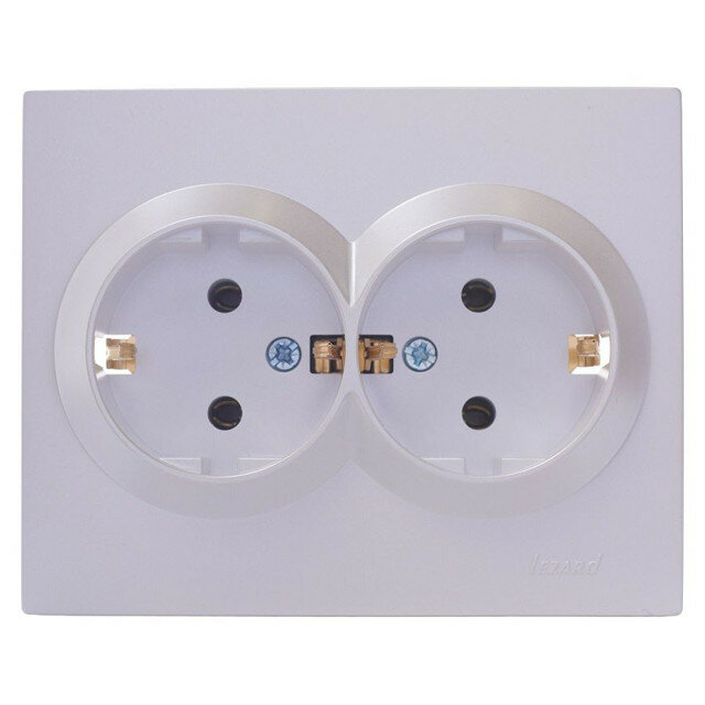 LEZARD Vesna розетки 2 поста с/з ПБТ жемчужно-белый перламутр для настенного монтажа