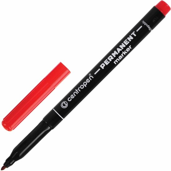 Маркер перманентный Centropen 2536, красный, тонкий наконечник, 1 мм, трехгранная зона захвата, 6 2536 0104