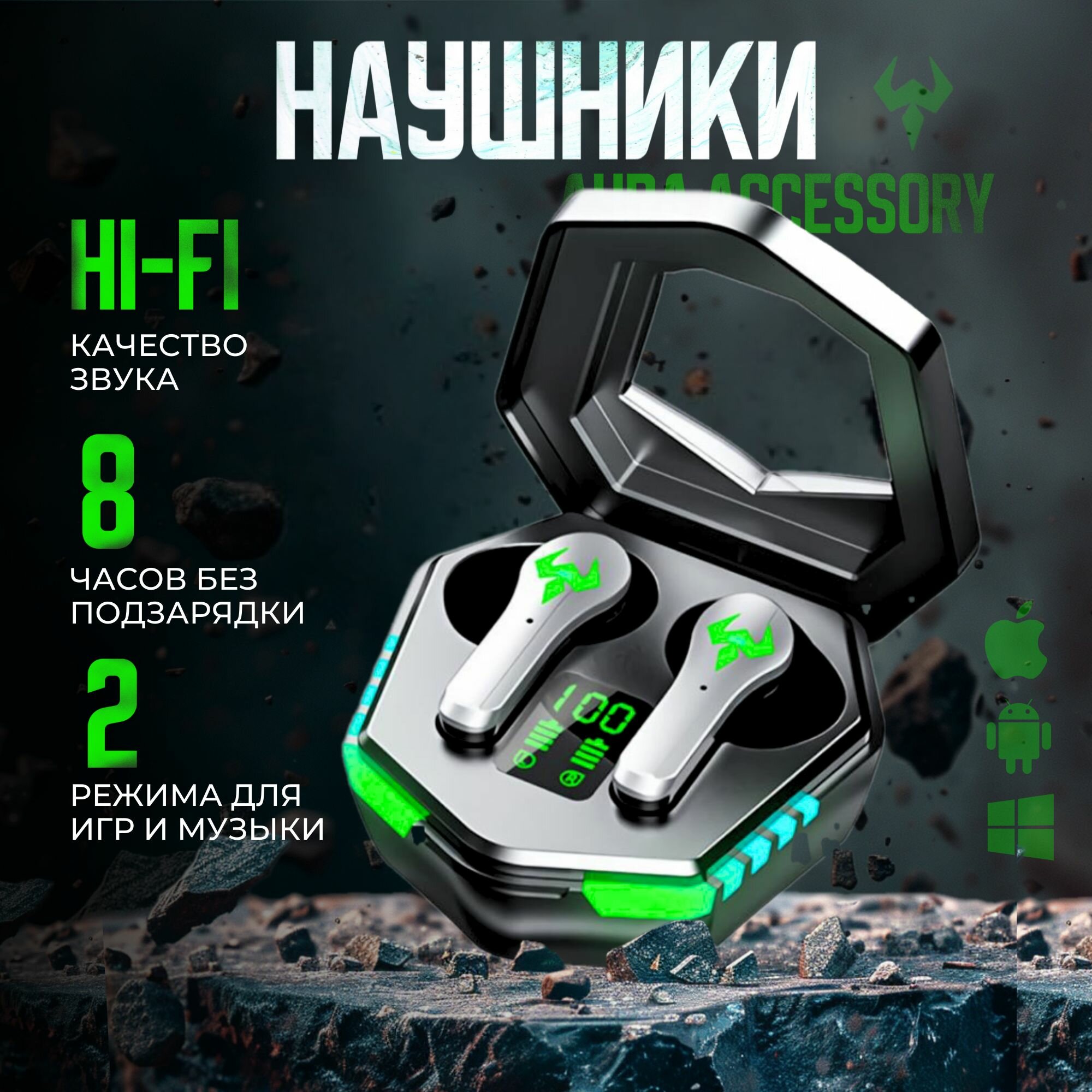 Наушники беспроводные с микрофоном N35 TWS, Bluetooth, игровые , USB Type-C, черные