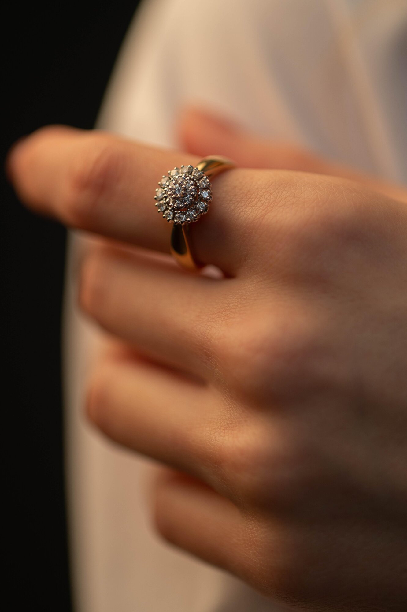 Кольцо помолвочное, желтое золото, 585 проба, родирование, бриллиант