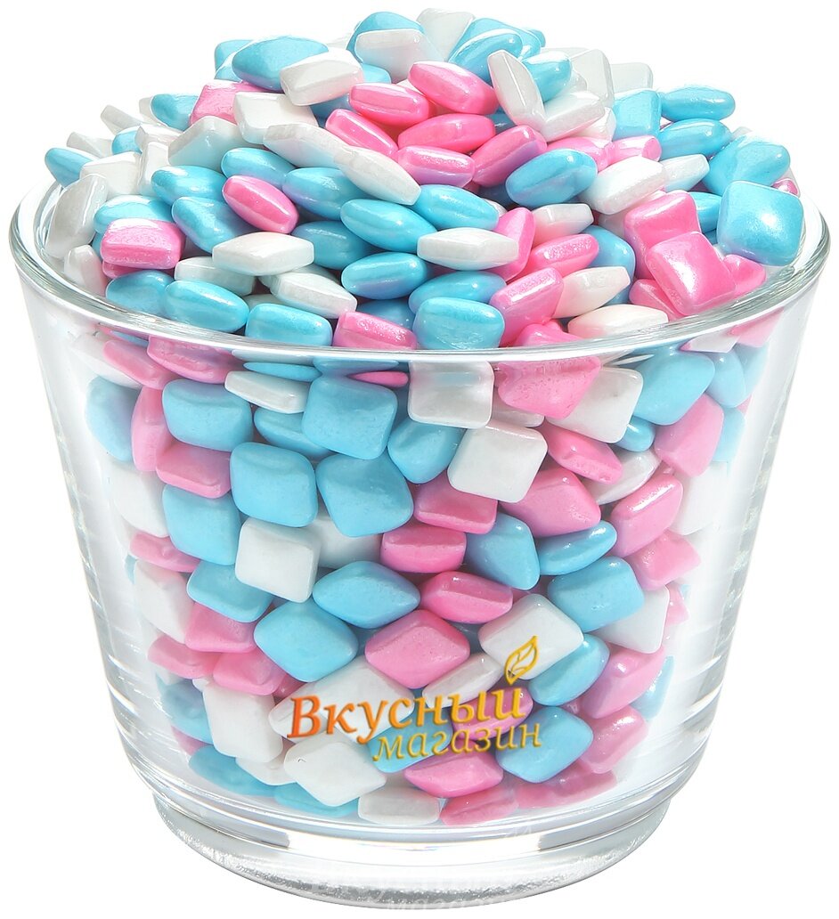 Декор Квадратики бело-розово-голубые Sweet bear, 50 гр. (Набор из 5 шт.)