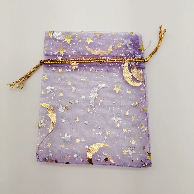 Подарочная сумочка из органзы Star-Violet 7x9 см, звезды и луна