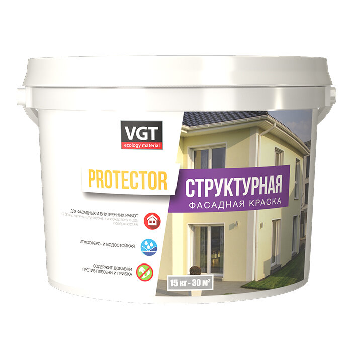 Краска VGT PROTECTOR структурная для внутренних и наружных работ 7кг