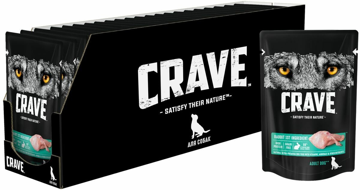 Crave паучи для взрослых собак с Кроликом в желе 28 шт по 85г