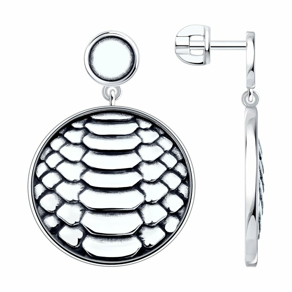 Серьги, серебро, 925 проба, чернение