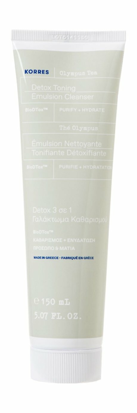 Korres Olympus Tea 3-in-1 Detox Toning Emulsion Cleanser, Очищающая эмульсия для лица с экстрактами алоэ, брокколи, горного чая и ромашки, 150мл