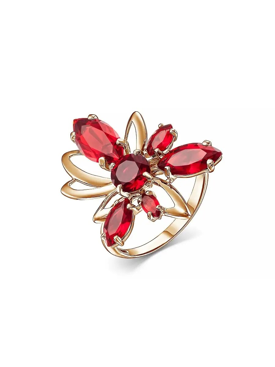 Перстень, красное золото, 585 проба, гранат, бриллиант