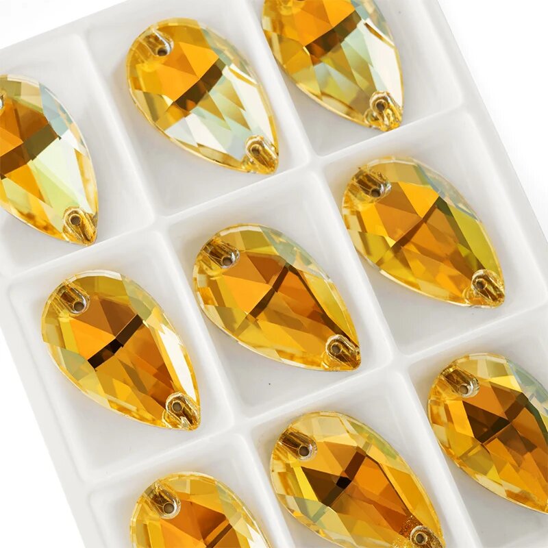 Стразы стеклянные капли 7x12mm, Gold Sunshine, 48шт