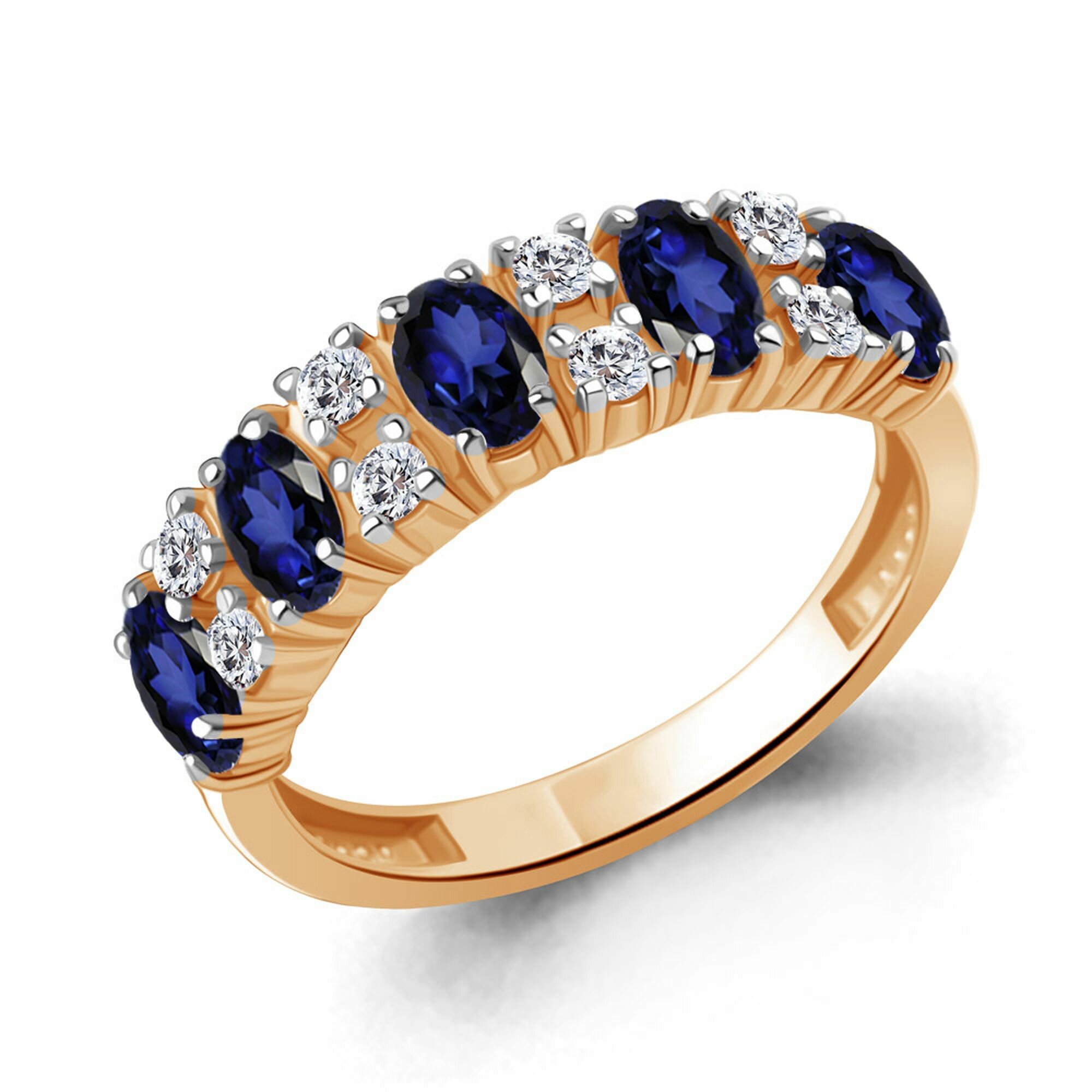 Кольцо дорожка, серебро, 925 проба, золочение, фианит, сапфир синтетический