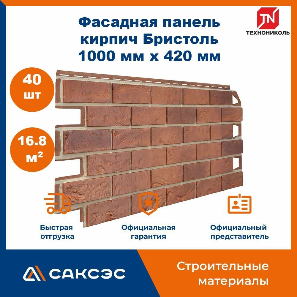 Фасадная панель ТехноНиколь кирпич Бристоль, 1000 мм х 420 мм, 16.8 м2, 40 шт.