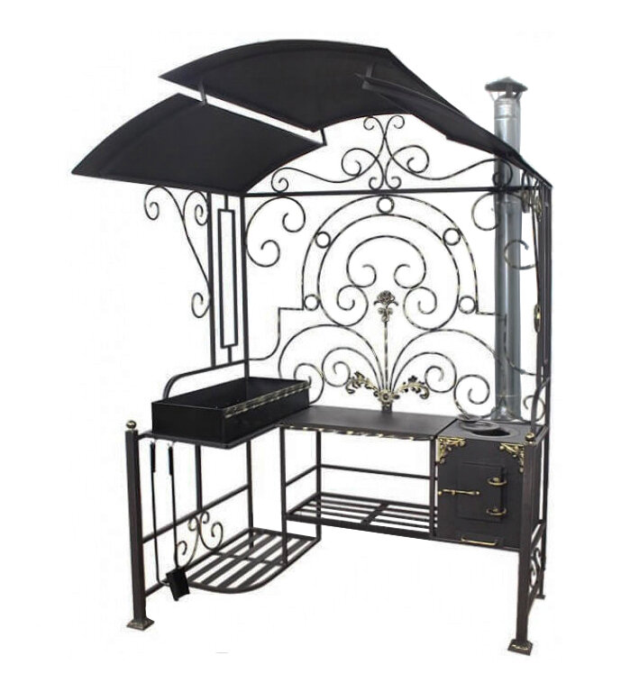 Мангал Mangal-market Геракл, кованый, с печью, дымоходом, 10 пазов для шампуров, 154х125х235 см