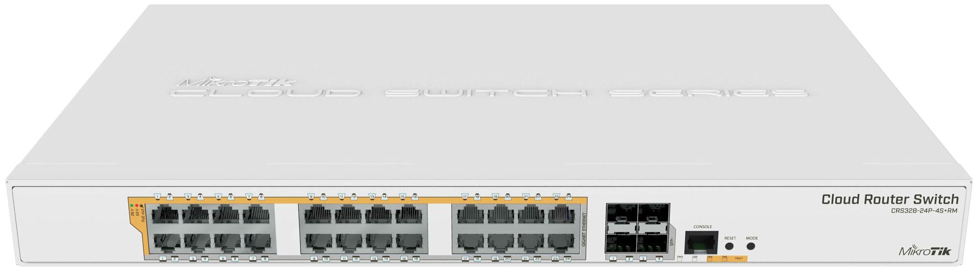 Коммутатор MikroTik, 24*10/100/1000 LAN PoE, 4*SFP+ (CRS328-24P-4S+RM)