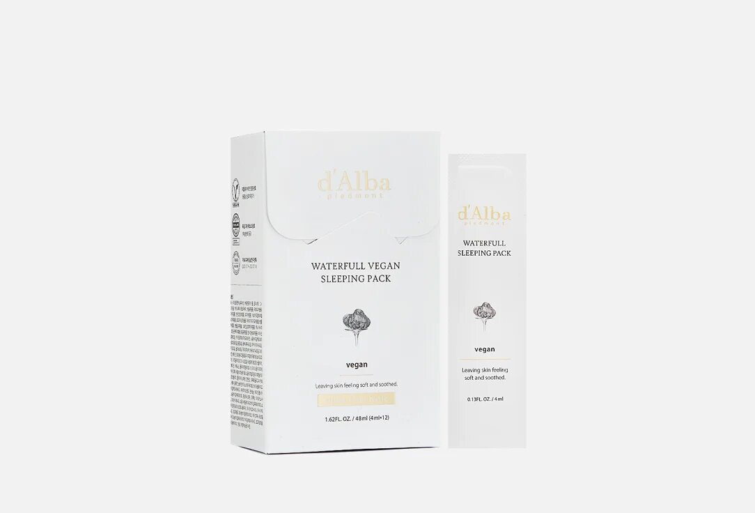 Увлажняющая ночная маска d'Alba Waterfull Vegan Sleeping Pack , тон белый, 48 мл