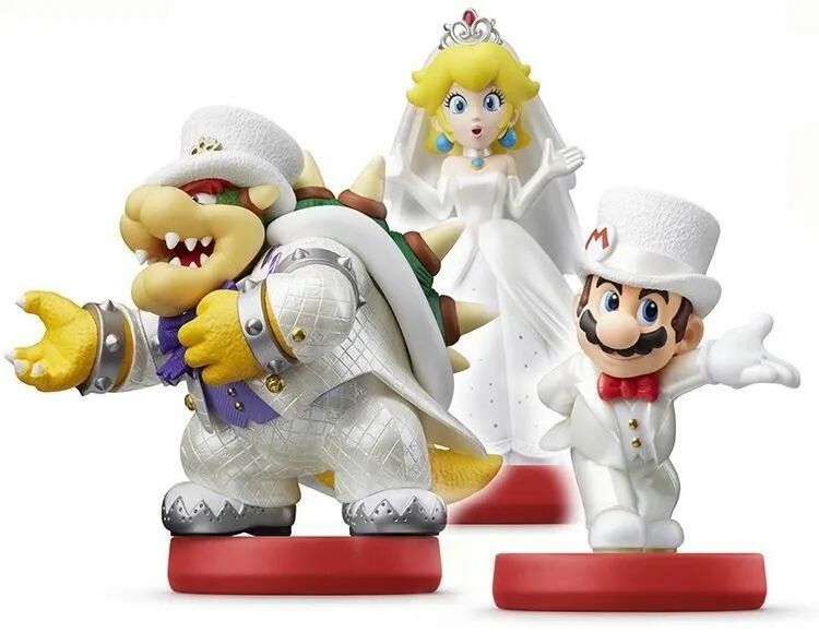 Amiibo. Набор из 3-х фигурок: Боузер + Марио + Пич. Свадебная одежда (Super Mario Collection)