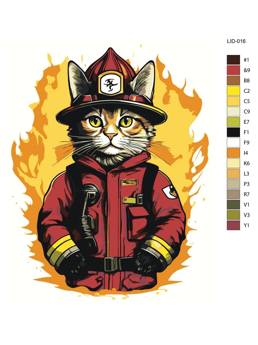 Картина по номерам,48 x 60, LID-016, кот пожарный, огонь