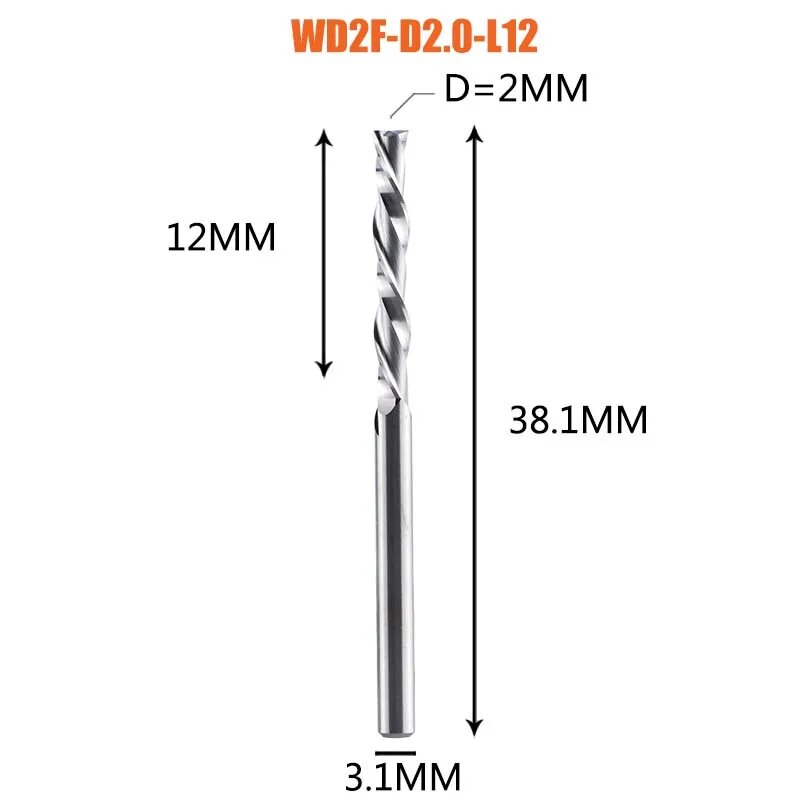 Твердосплавная фреза WD2F-D2.0-L12, 2 мм