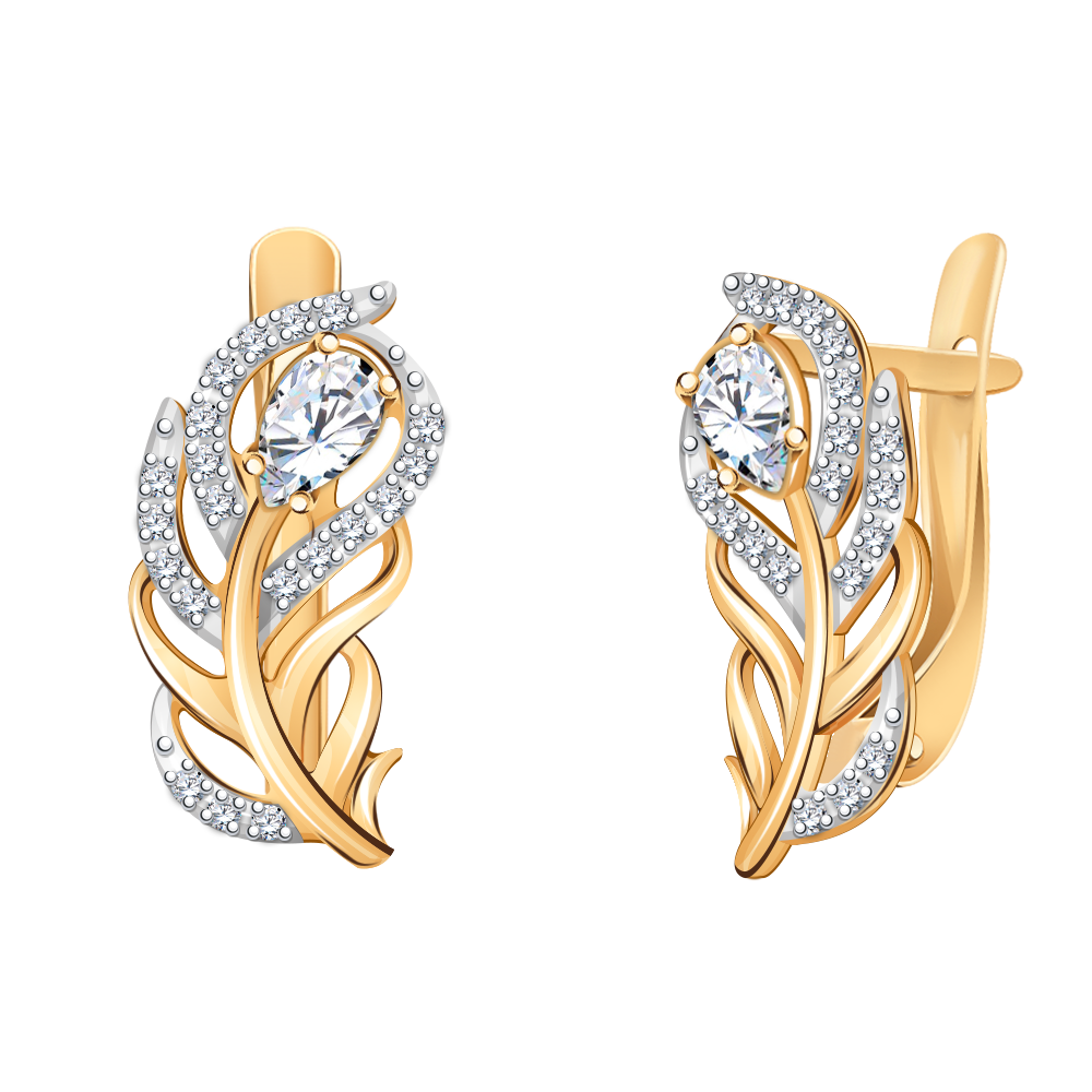 Серьги, красное золото, 585 проба, фианит