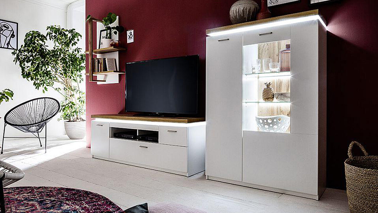 Модульная гостиная Лия Белый 101/ Дуб золотой крафт 003 NOW 321x50x190 см, белый 101/дуб золотой крафт 003 Фиеста