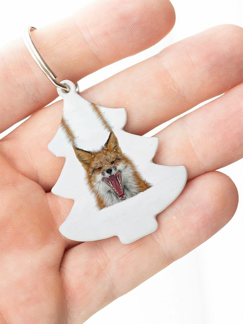 Брелок для ключей Елка с принтом Лисы, игрушка на елку, елочные украшения