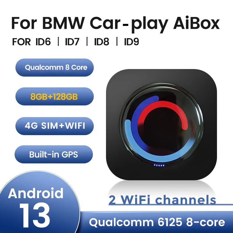 Для BMW ID6 ID7 ID8 ID9 беспроводной Apple Carplay обновление 4G WIFI BT для Netflix Youtube Google Player Android 13 AI BOX Waze IPTV SS-CPBM6
