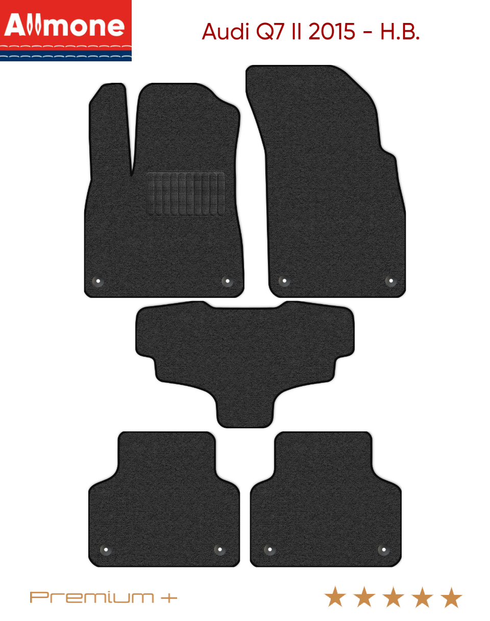 Автоковрики Allmone "Премиум+" для Audi Q7 1, 2 (4MB, 4M) 2015 - Н. В, темно-серые, 5шт / Ауди / текстильные