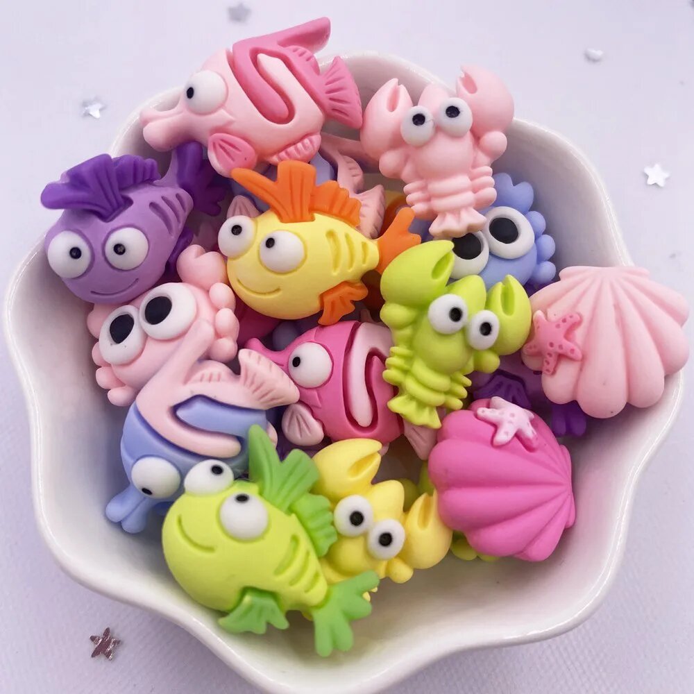 Кабошоны для скрапбукинга из полимерной смолы, разные цвета, в виде рыбок, крабов, омаров, для рукоделия, 20 шт.