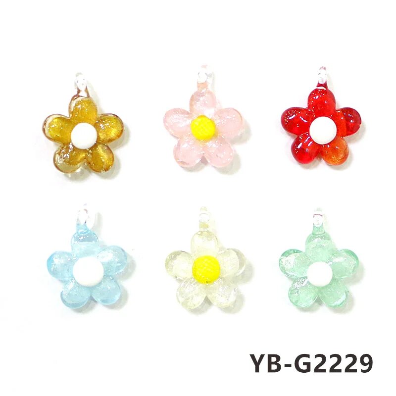 Подвески JSSMTLP цветочные стеклянные 6 шт YB-G2229