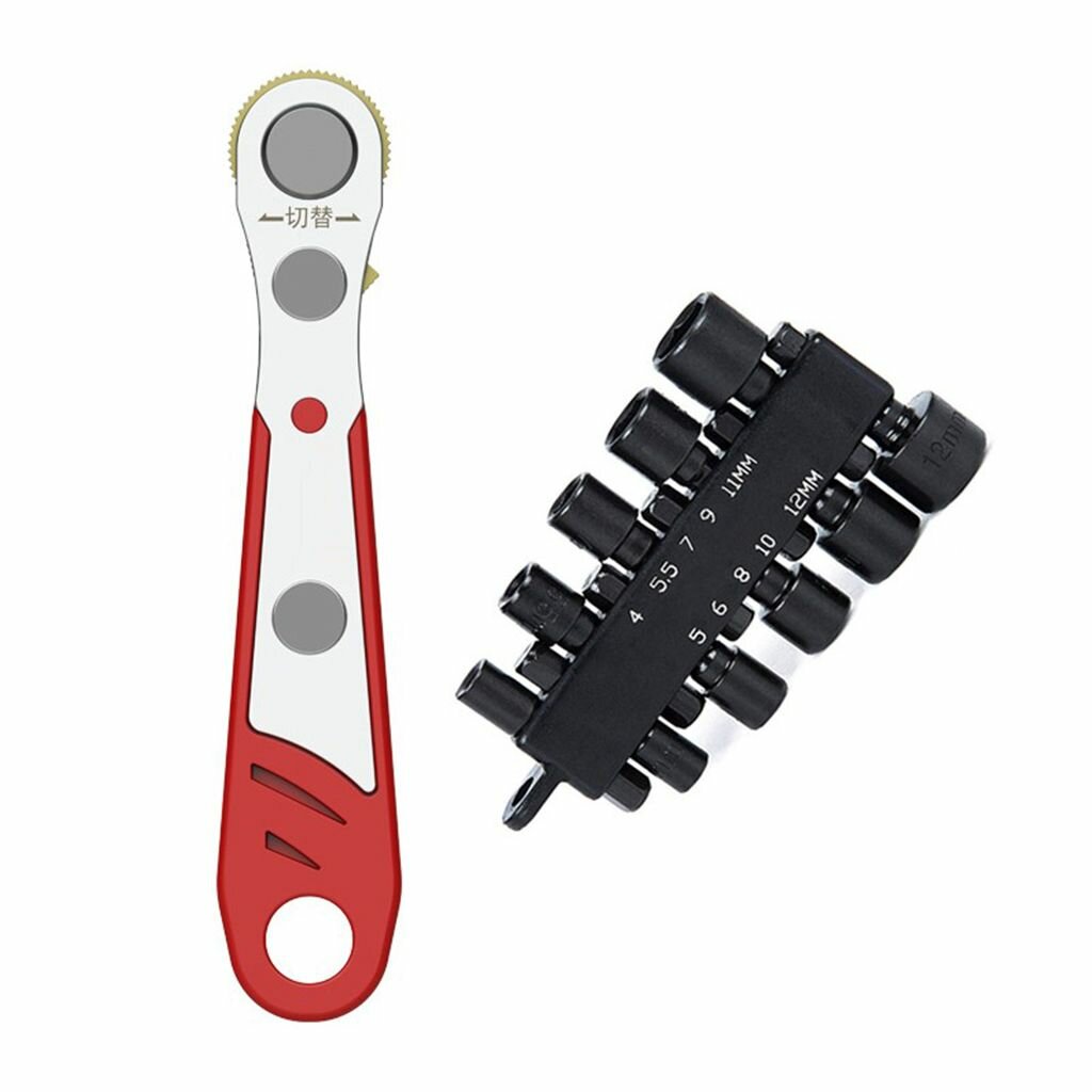 Двусторонняя отвертка с храповым механизмом, 10 метрических втулок с храповым механизмом