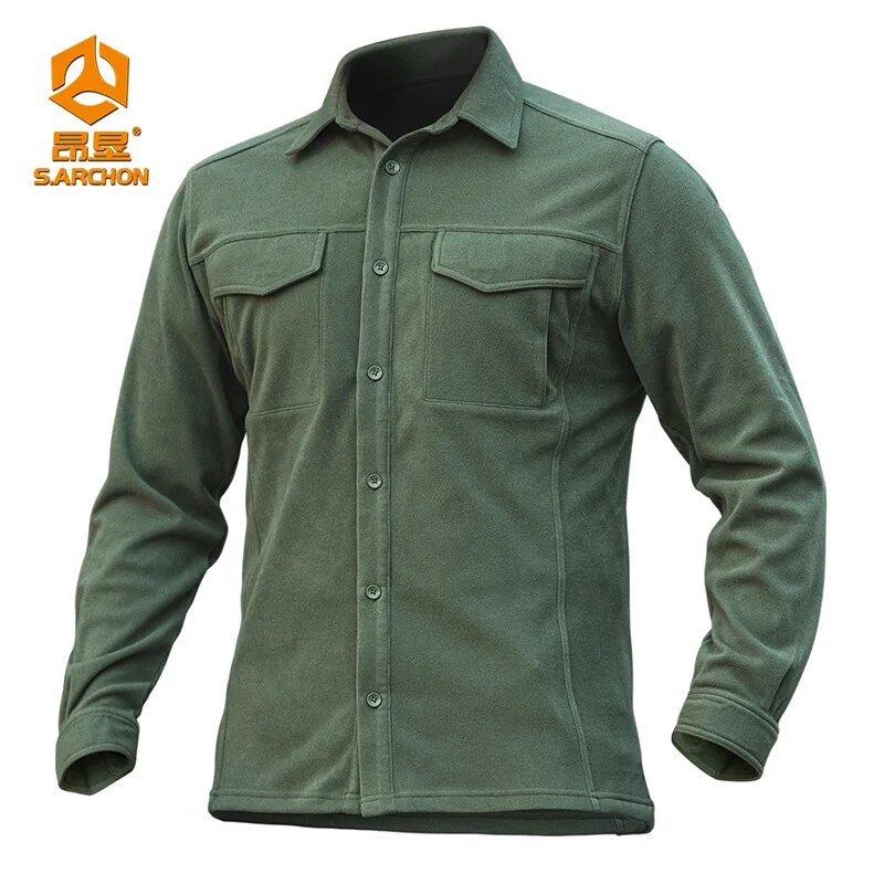 Осенне-зимняя флисовая тактическая Мужская рубашка для улицы плюс бархатная теплая спортивная рубашка для походов Военная полевая боевая рубашка Рабочая одежда