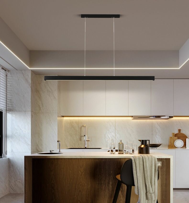 Подвесной светильник Столовая Офис Современные Регулируемый по высоте Люстры, Черный 3000K 120см 39Вт