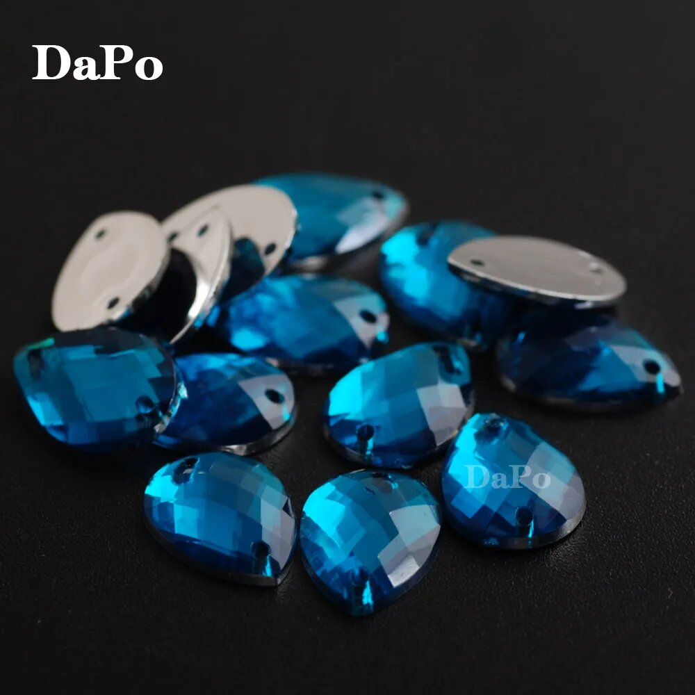 Стразы акриловые синие, blue zircon 8*13 мм